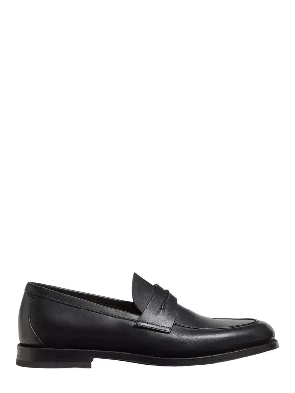Zegna Leather Penny Loafers - Black