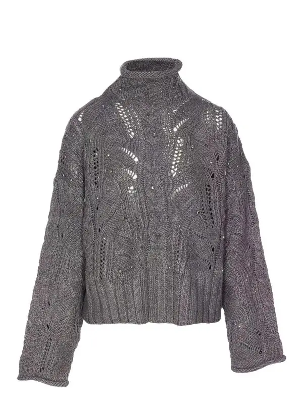 Liu Jo Openwork Embellished Sweater - Grey