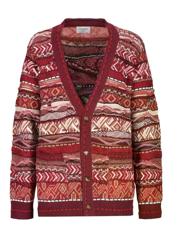 LANEUS Patterned Knitted Cardigan - Red