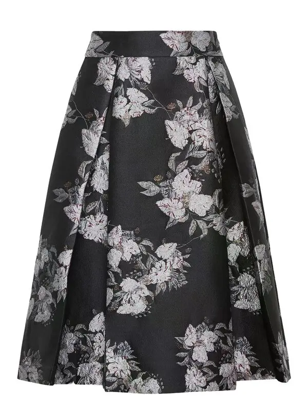 Malìparmi Pleated Floral-print Midi Skirt - Black