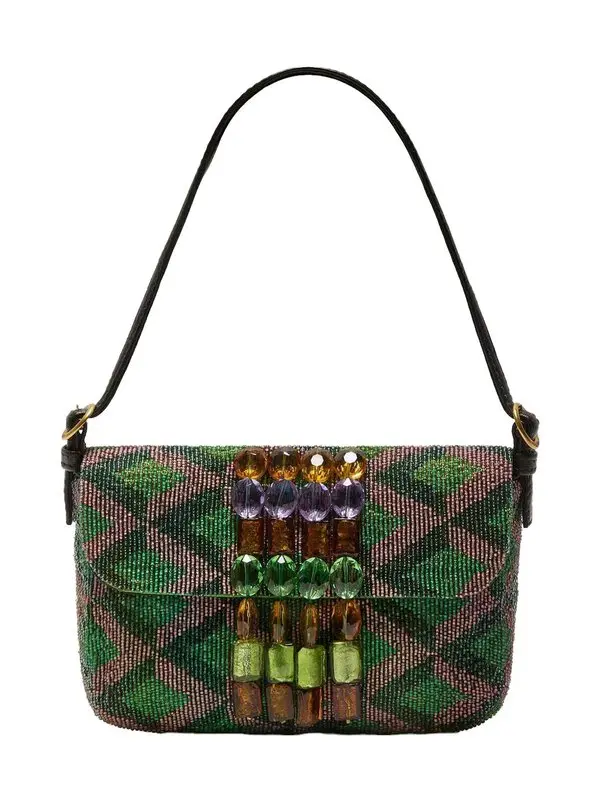 Malìparmi Beaded Geometric Shoulder Bag - Green