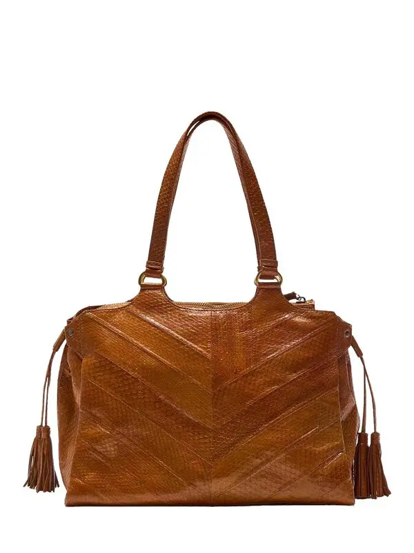 Malìparmi Chevron-patterned Shoulder Bag With Tassels - Brown