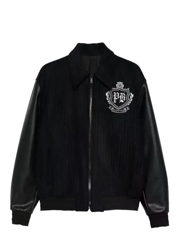 Balmain Pinstripe Panelled Bomber Jacket - Black