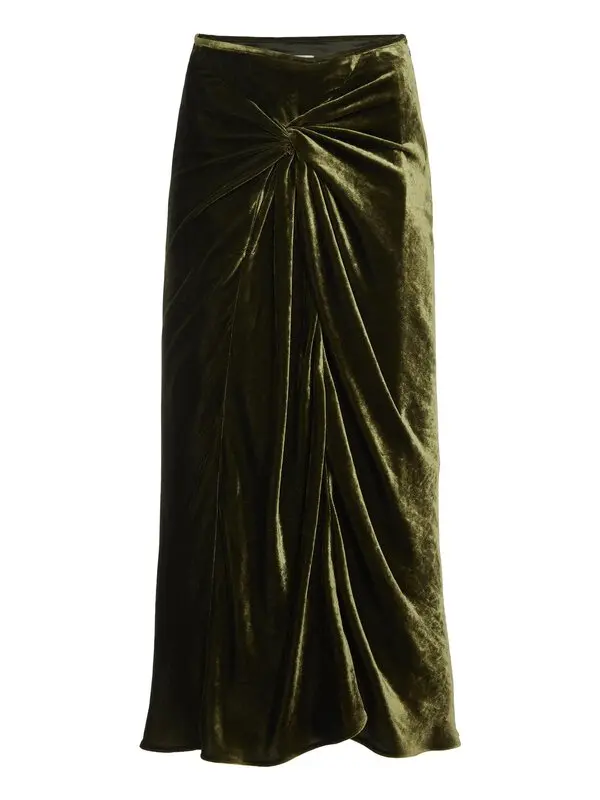 Dries Van Noten Smila Knot-detailed Velvet Midi Skirt - Khaki