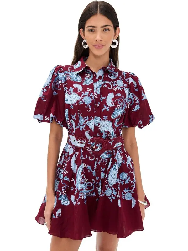 Hemant & Nandita Collared Mini Shirt Dress - Merlot