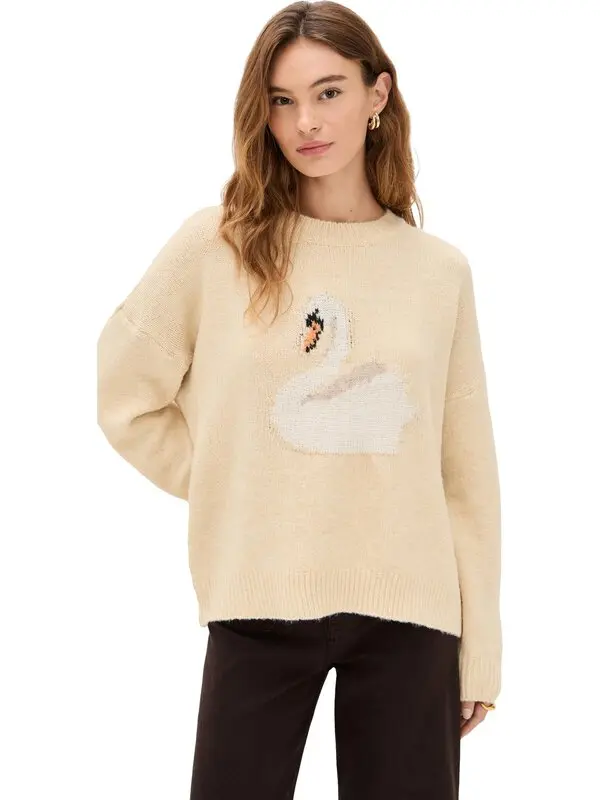 BAILEY ROSE Swan Graphic Crew Neck Sweater - Buttermilk
