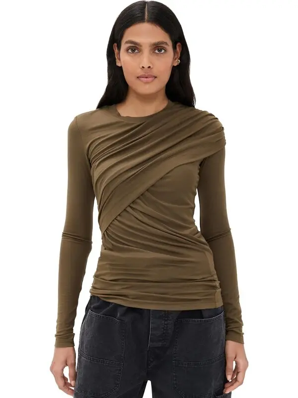 Isabel Marant Ruched Overlay Top - Khaki