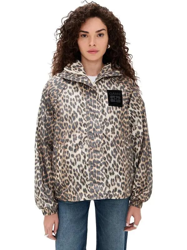 GANNI Flyweight Nylon Leopard Jacket - Almond Milk