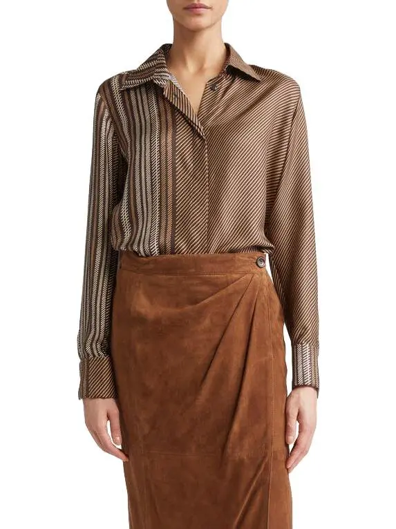 Max Mara Shaker Stripe Silk Top - Chocolate