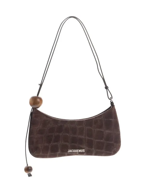 Jacquemus Le Bisou Perle Croc Embossed Shoulder Bag - Dark Brown 880