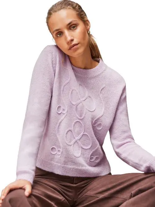 RO&ZO Long Sleeve Applique Knit Jumper - Lilac