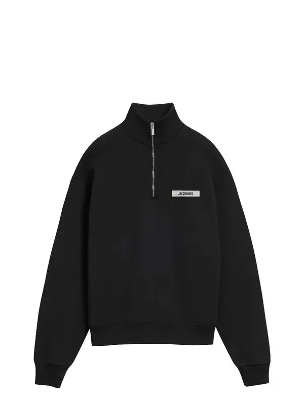 Jacquemus Gros Grain Zipped Roll Neck Sweatshirt - Black