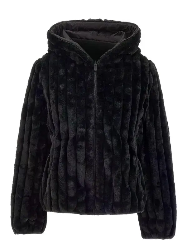 SAVE THE DUCK Ribbed Faux-fur Hooded Jacket - Black