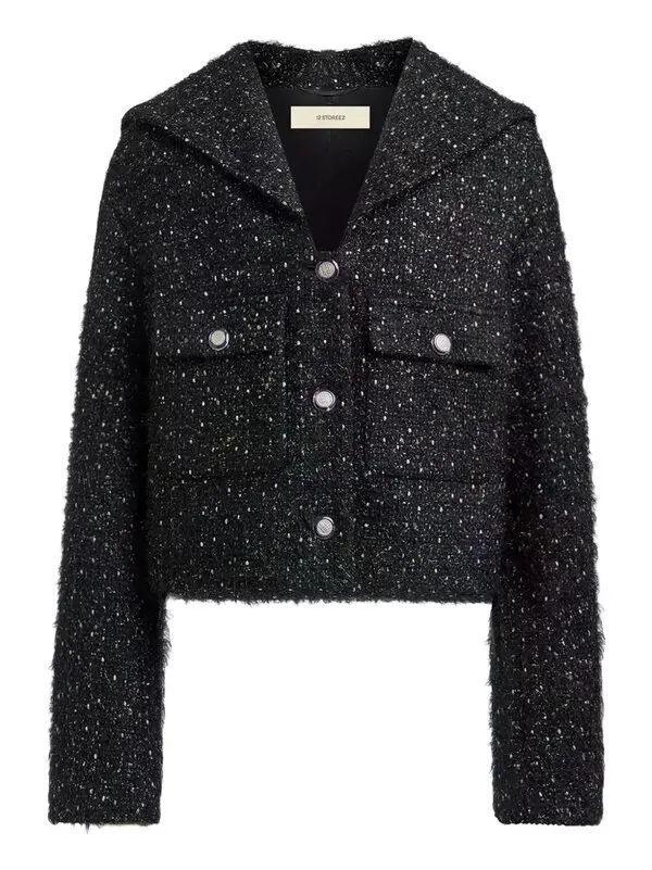 12 STOREEZ Tweed Blazer - Black