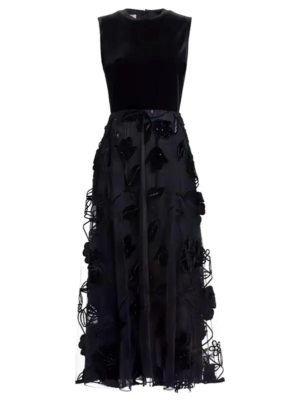 Elie Saab Floral Embellished Sleeveless Maxi Dress - Black