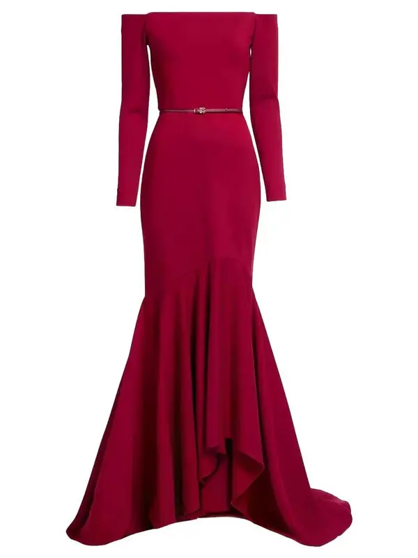 Elie Saab Off-shoulder Belted Maxi Dress - Red