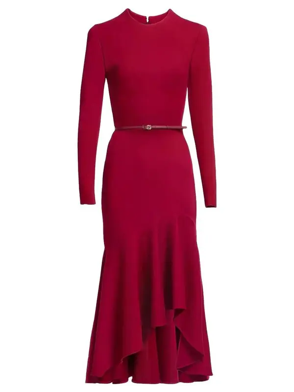 Elie Saab Ruffled Belted Midi Dress - Red
