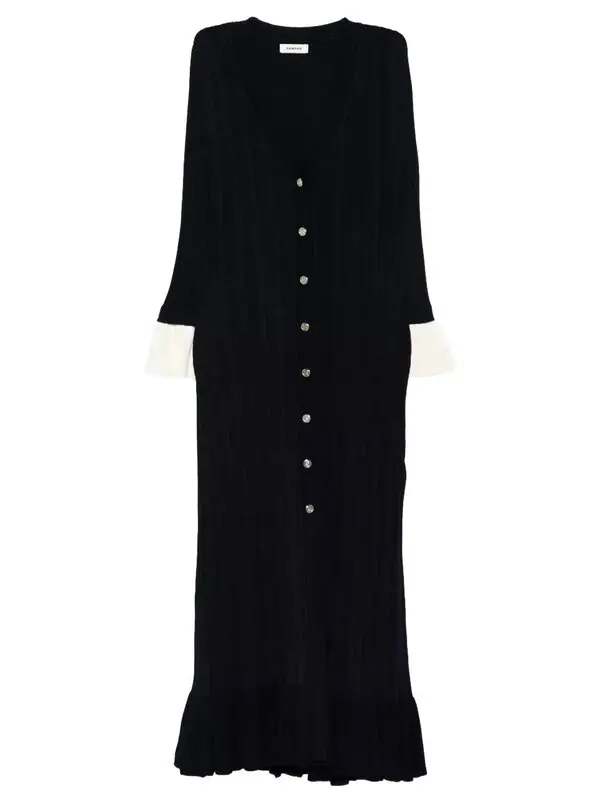 Sandro Contrasting Ruffles Knit Midi Dress - Blue