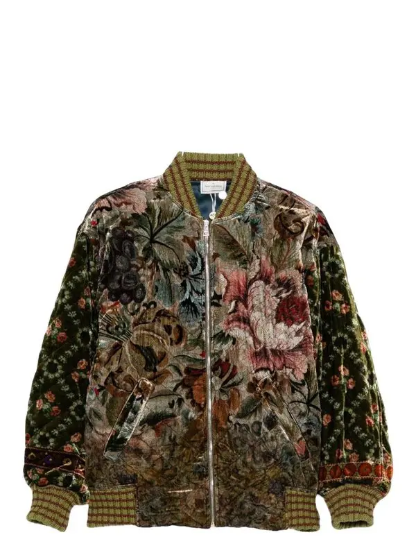 PIERRE-LOUIS MASCIA Printed Silk Blend Bomber Jacket - Beige