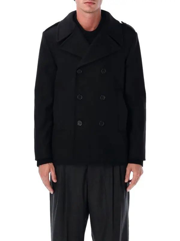 Saint Laurent Wool Pea Coat With Epaulettes - Black