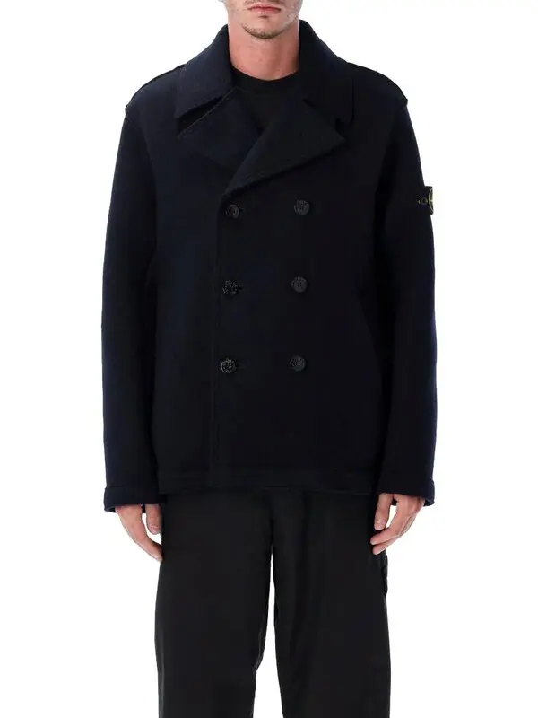 Stone Island Oversized Double-breasted Rws Wool Coat - Navy