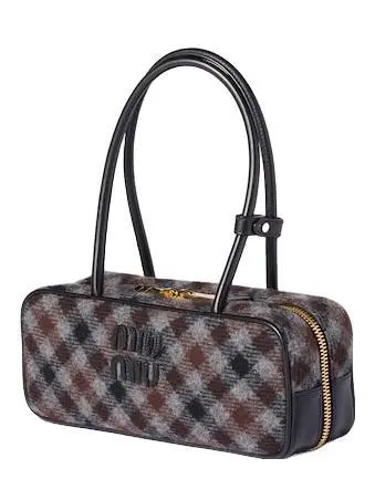 Miu Miu Beau Plaid And Leather Bag - Slate Gray/cocoa Brown