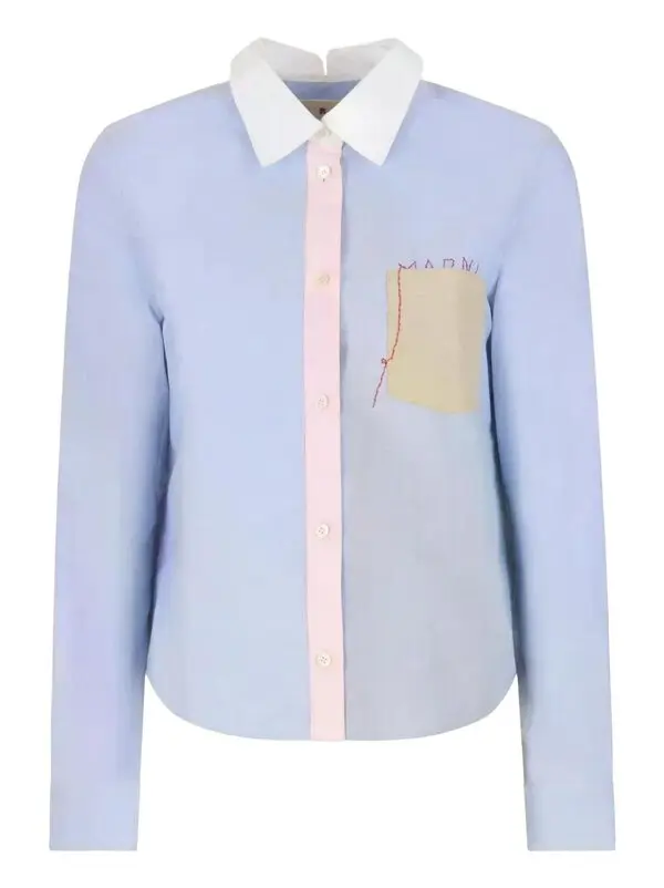 Marni Contrast-collar Oxford Shirt - Blue