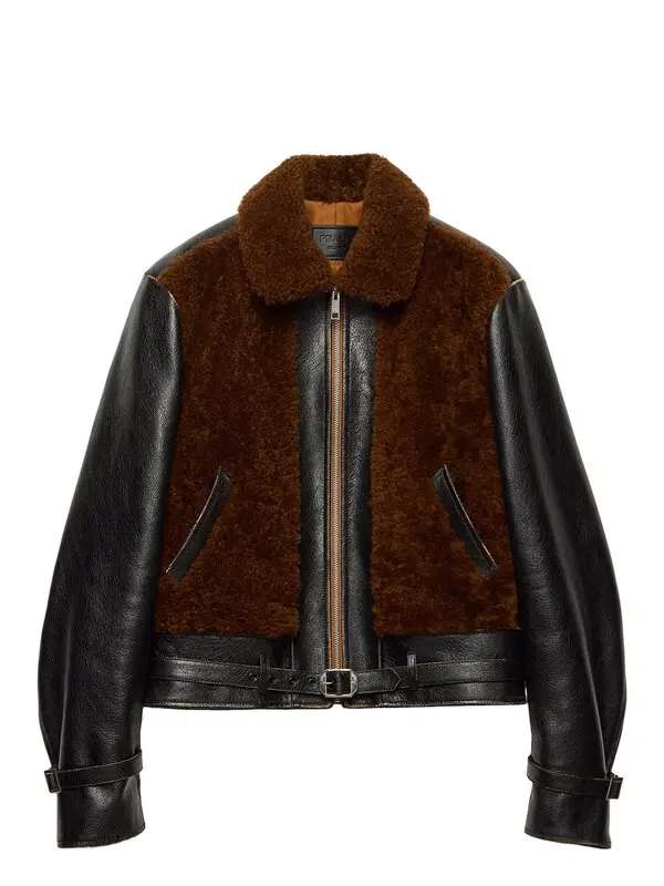 Prada Leather And Shearling Jacket - Black/burnt Sienna