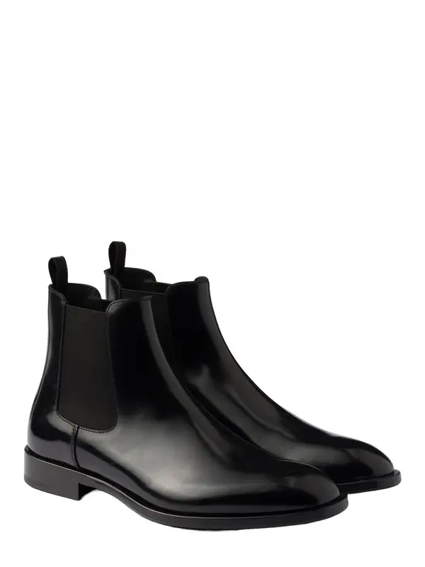 Prada Brushed Leather Chelsea Boots - Black