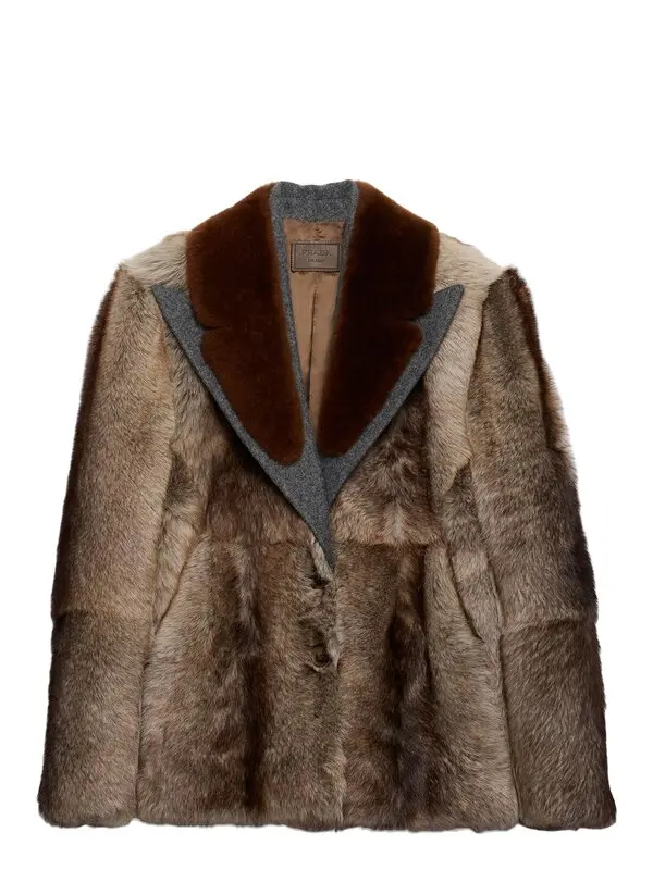 Prada Shearling And Cloth Coat - Clay Grey