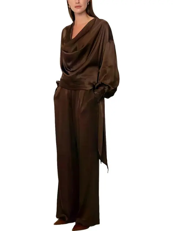 VIVEH Cowl-neck Top With Tie Detail - Brown