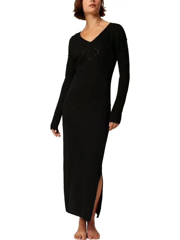 TWINSET V-neck Textured Knit Dress - Black