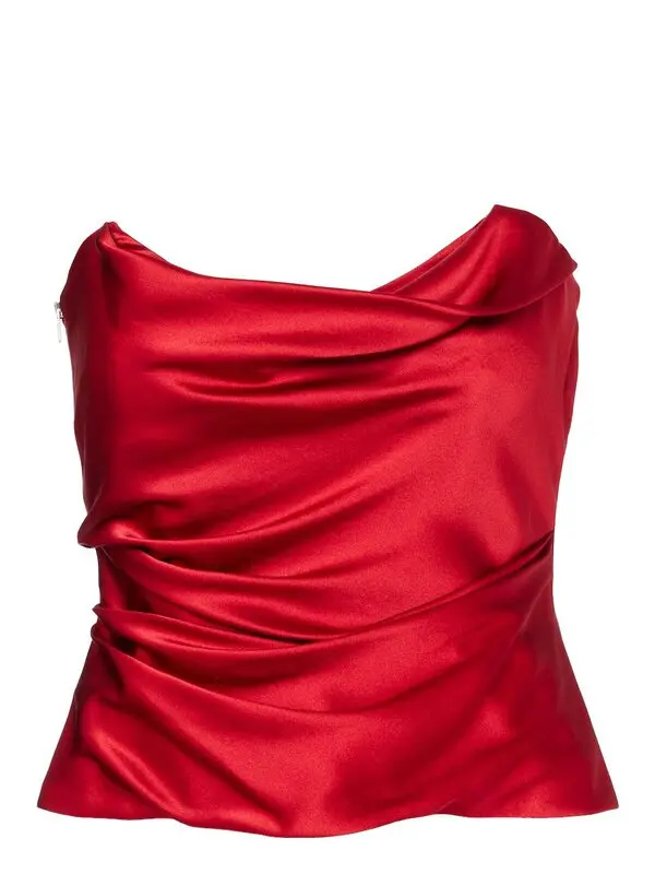 THE SEI Draped Silk Charmeuse Bustier - Red