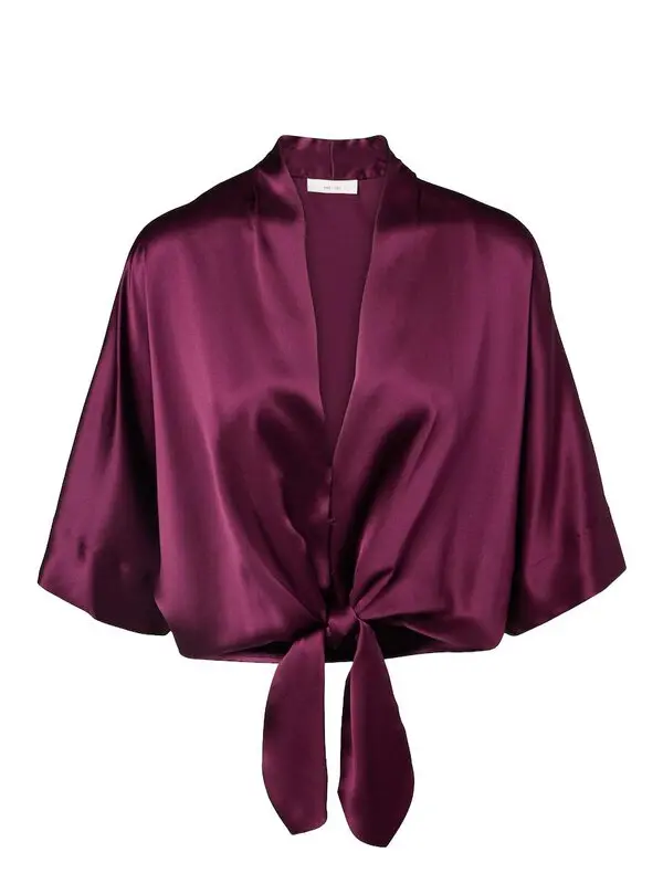 THE SEI Cropped Silk Charmeuse Top - Burgundy