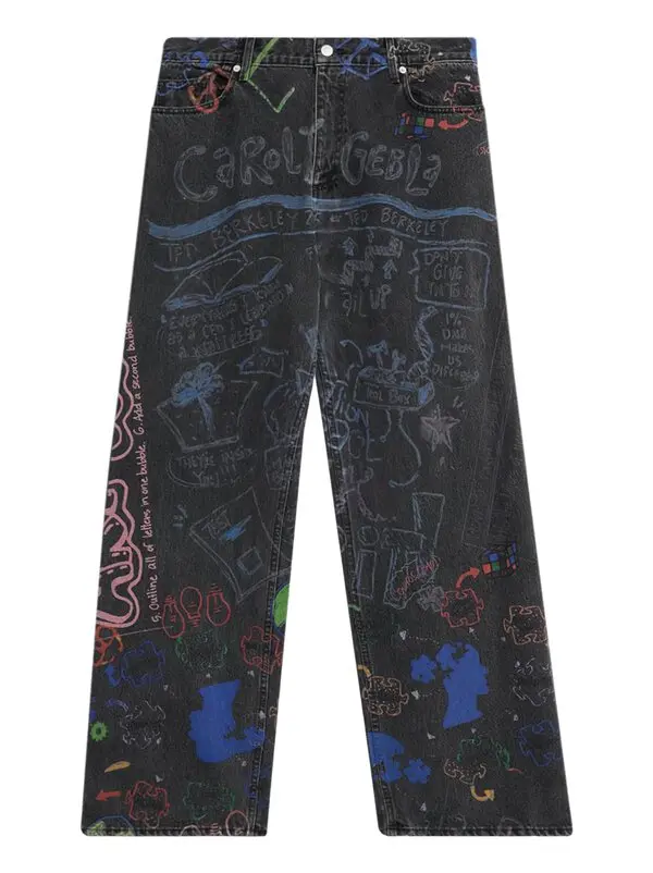 EZR Baggy Straight Fit Multi-artwork Jeans - Black Print