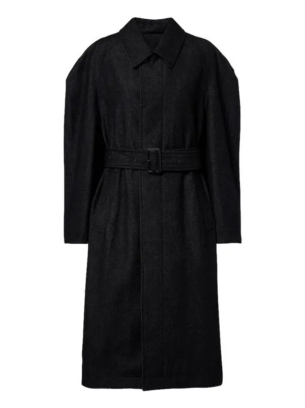 LEMAIRE Belted Wool And Cotton Twill Coat - Black