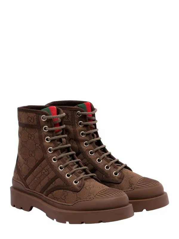 Gucci Gg Canvas Combat Boots - Brown