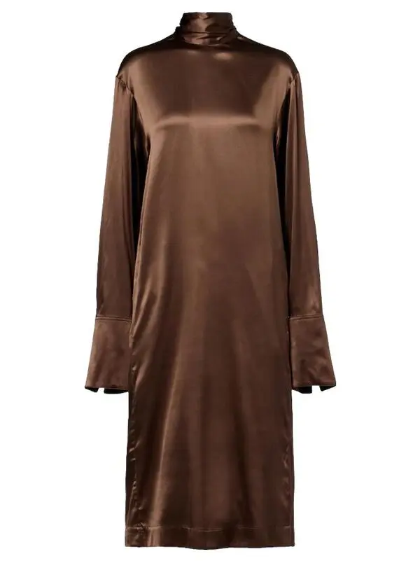 Dries Van Noten Turtleneck Silk-blend Satin Midi Dress - Brown