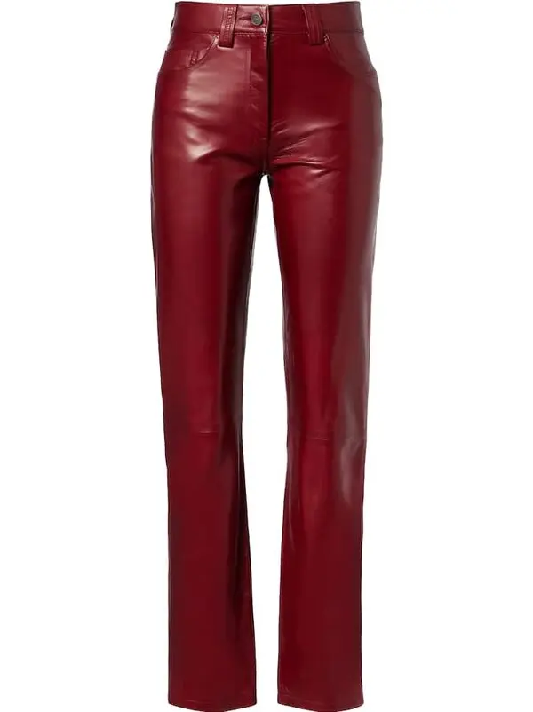 Khaite Callum Leather Straight Pants - Burgundy