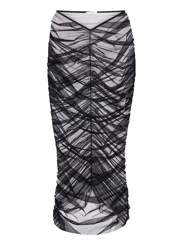 NENSI DOJAKA Sheer Ruched Mesh Midi Skirt - Black
