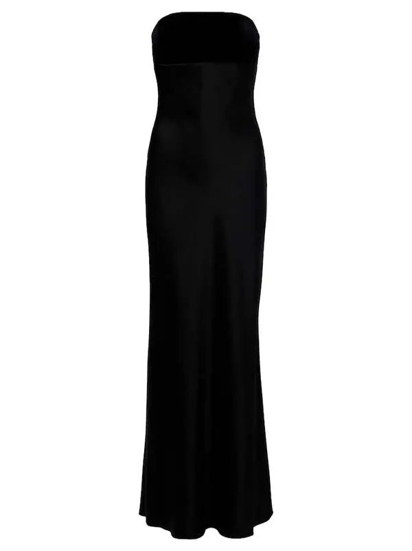 Max Mara Baia Velvet-trimmed Satin Bustier Gown - Black