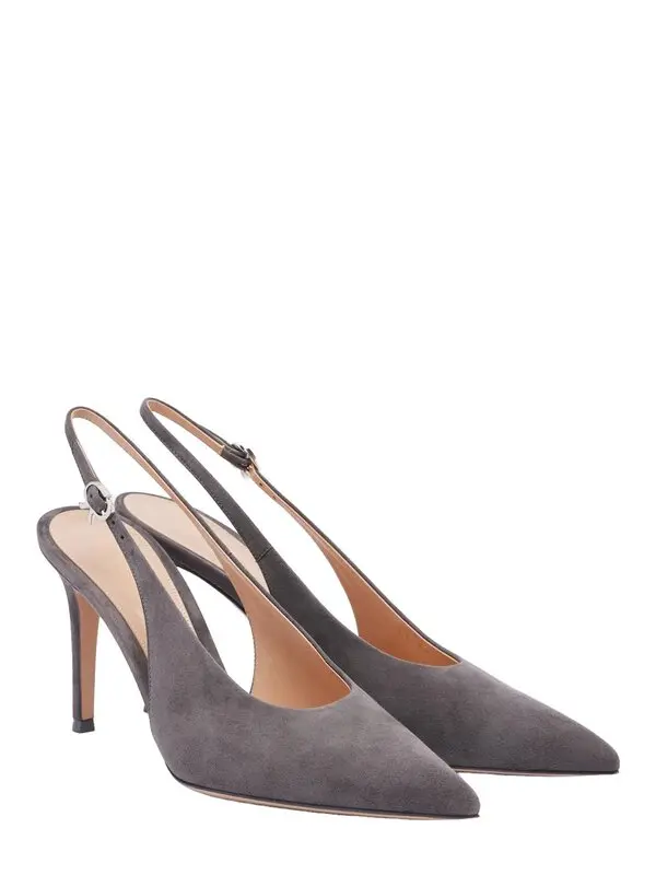 GIANVITO ROSSI Robbie 85 Suede Slingback Pumps - Grey