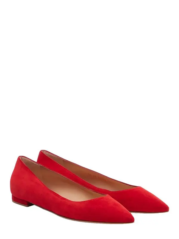 GIANVITO ROSSI Suede Pointed Toe Ballet Flats - Red