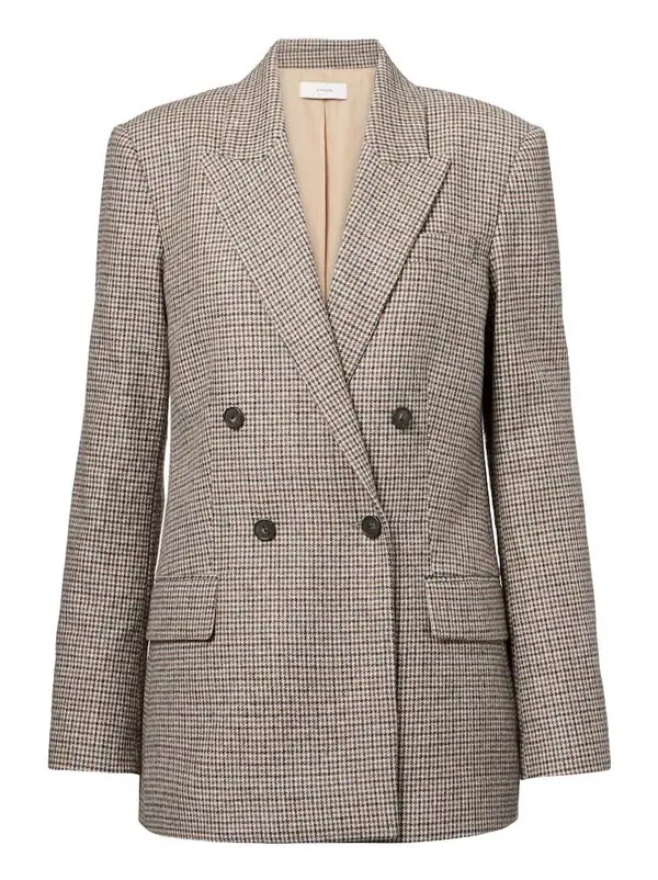 Vince Houndstooth Wool Blend Blazer - Brown