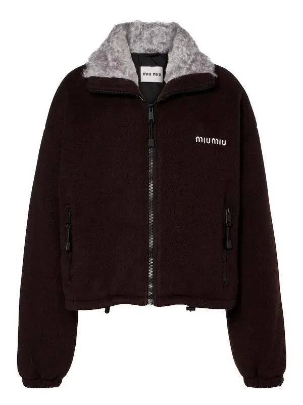 Miu Miu Logo Gabardine Bomber Jacket - Brown