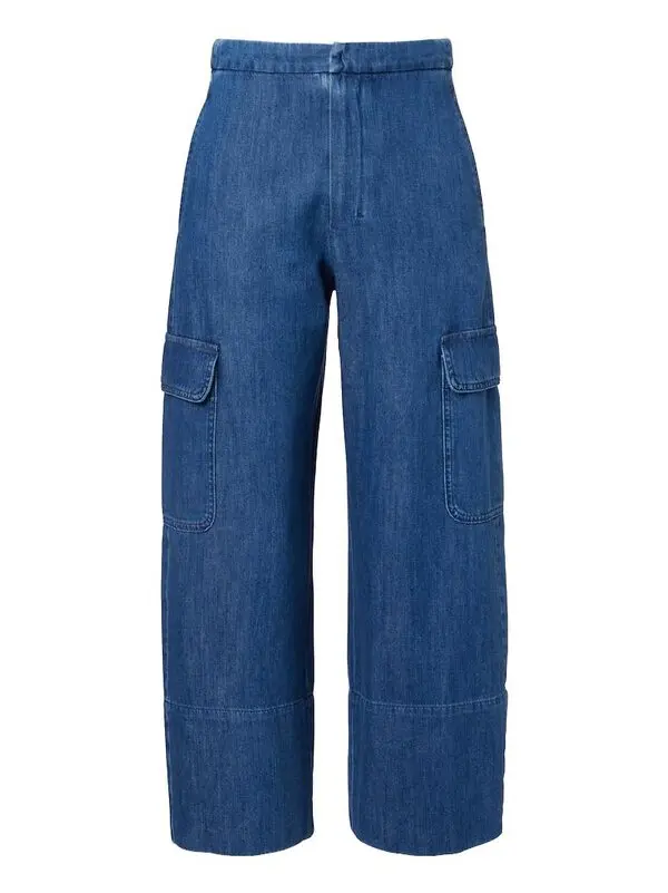 Max Mara Cropped Cotton Cargo Jeans - Blue