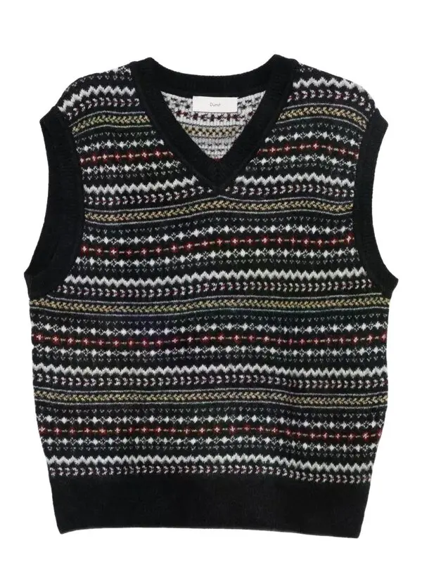 DUNST Fairisle Patterned V-neck Vest - Blue