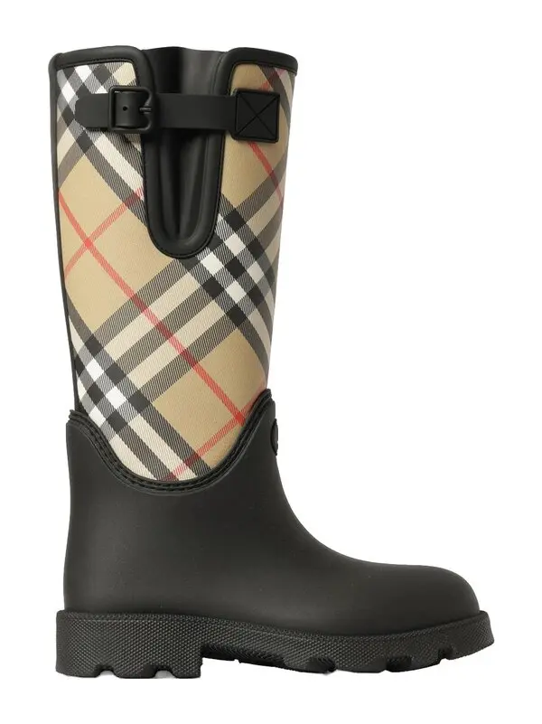 Burberry Checked Buckled Boots - Black