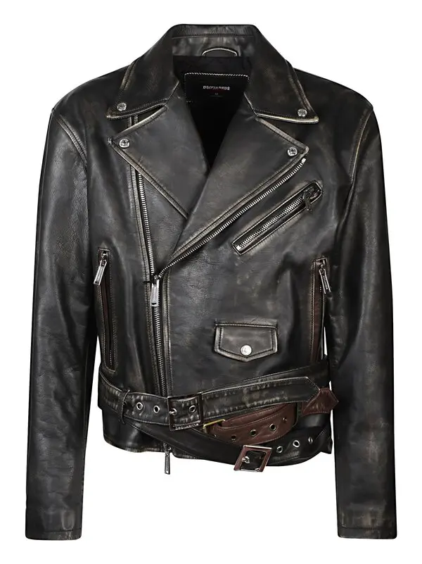 DSQUARED X MAGLIANO Leather Zip-up Jacket - Black