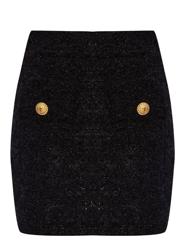Balmain Buttoned Tweed Pencil Skirt - Black
